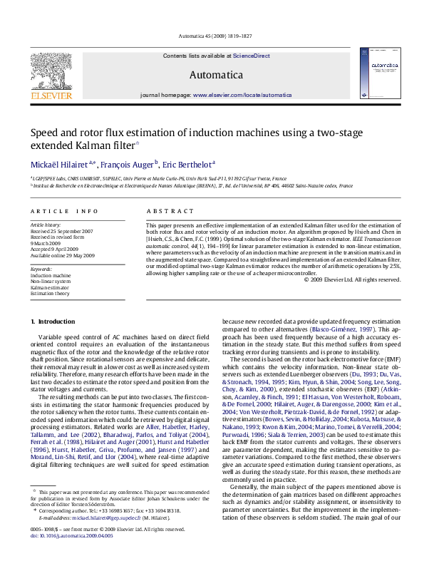 Pdf Speed And Rotor Flux Estimation Of Induction Machines Using A Two