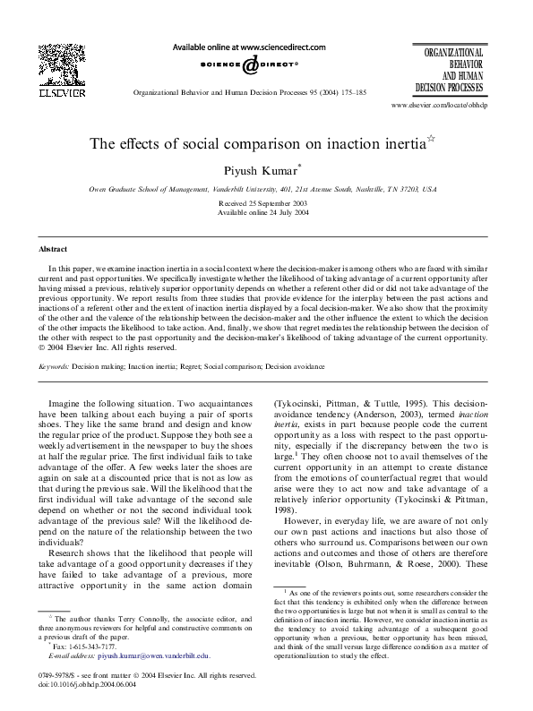 (PDF) The effects of social comparison on inaction inertia