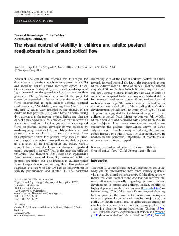 (PDF) The visual control of stability in children and adults: postural ...