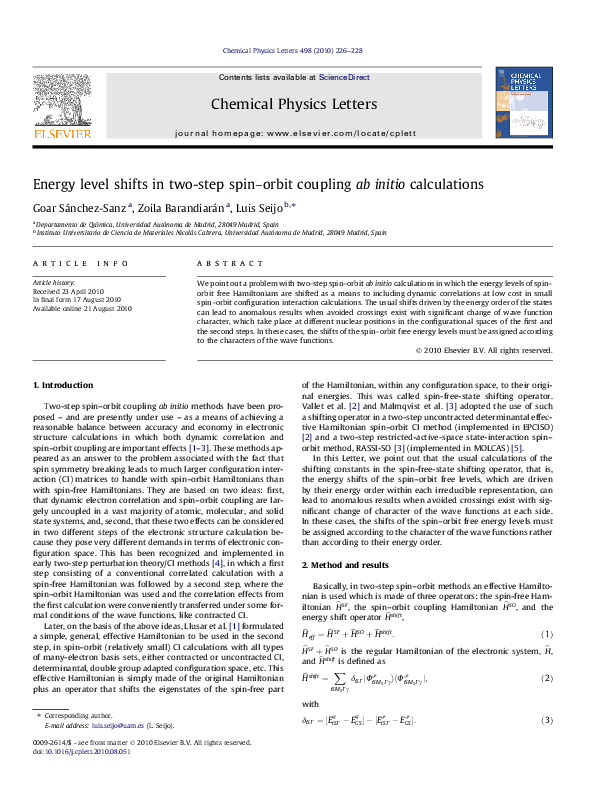 Pdf Energy Level Shifts In Two Step Spin Orbit Coupling Ab Initio