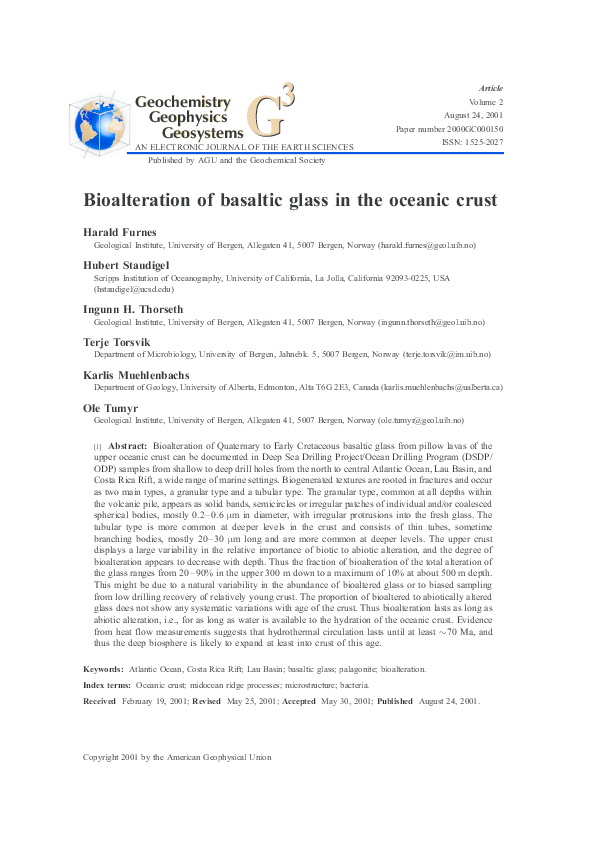 (PDF) Bioalteration of basaltic glass in the oceanic crust
