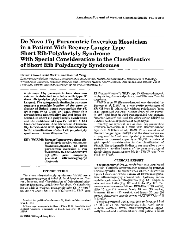 (PDF) De novo 17q paracentric inversion mosaicism in a patient with ...