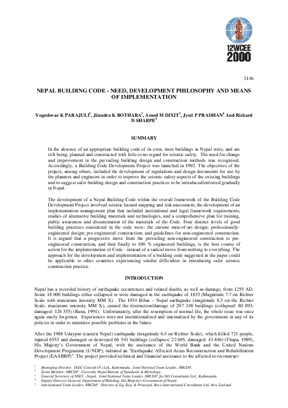 (PDF) Nepal Building Code -Need, Development Philosophy and Means of ...