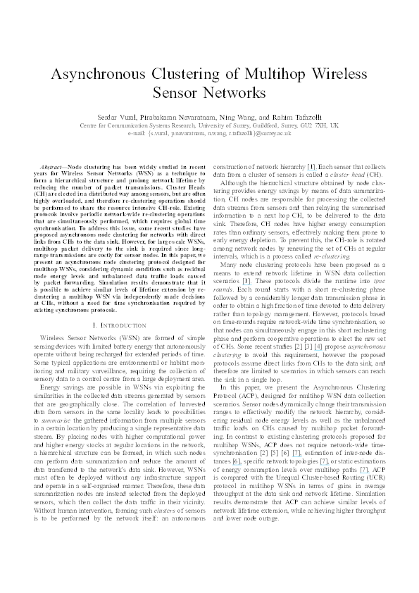 (PDF) Asynchronous clustering of multihop Wireless Sensor Networks