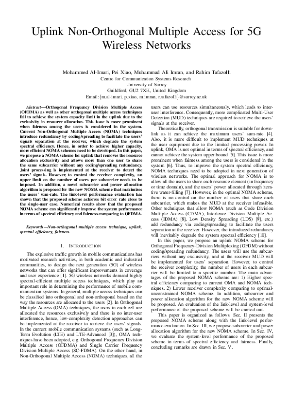 (PDF) Uplink non-orthogonal multiple access for 5G wireless networks