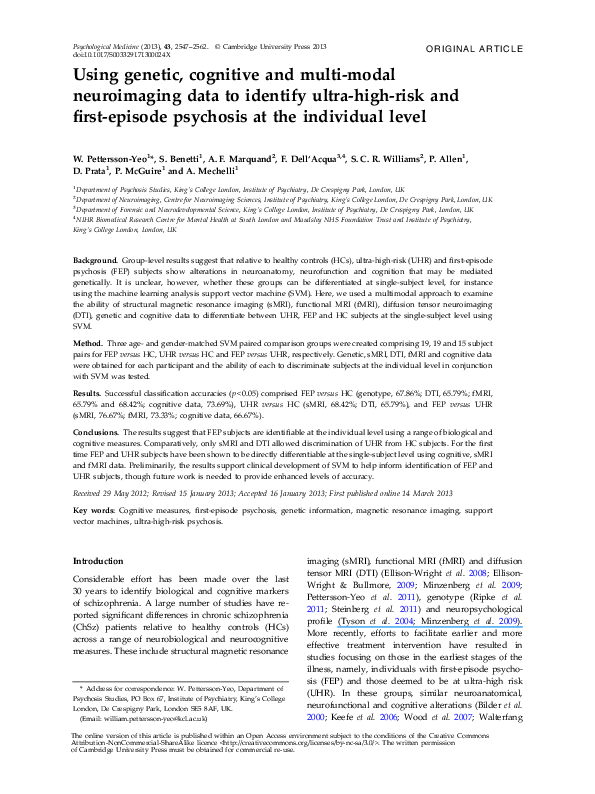 Pdf Using Genetic Cognitive And Multi Modal Neuroimaging Data To