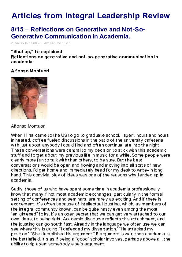 (PDF) “Shut up,” he explained. Reflections on generative and not-so-generative communication in ...