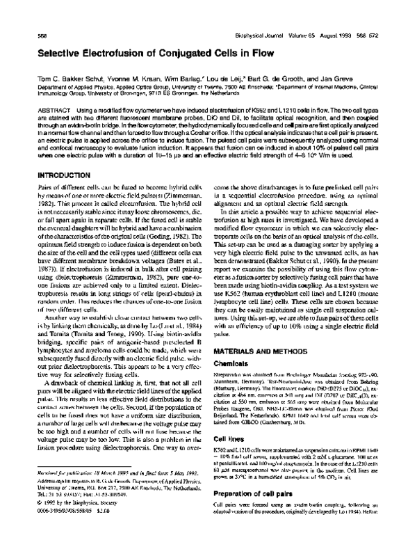 (PDF) Selective electrofusion of conjugated cells in flow