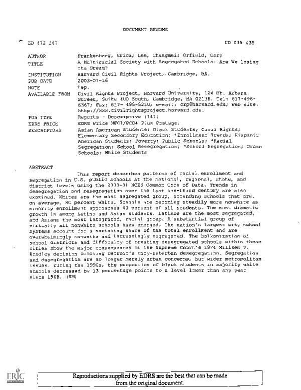 (PDF) A Multiracial Society with Segregated Schools: Are We Losing the ...