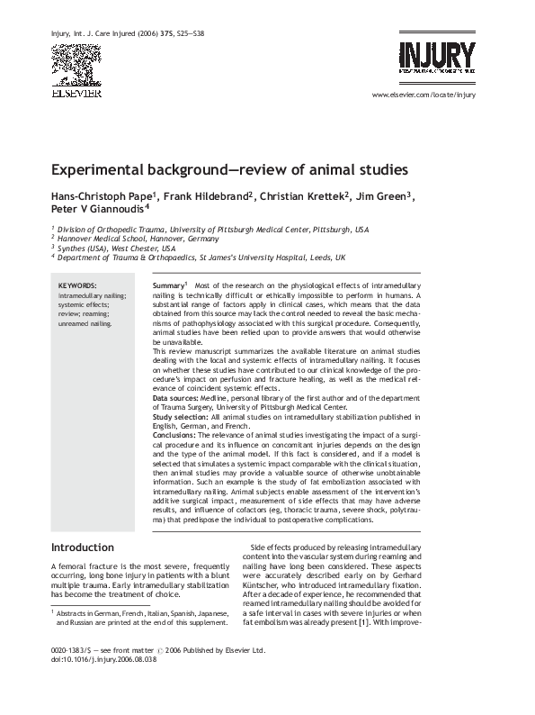 (PDF) Experimental background—review of animal studies