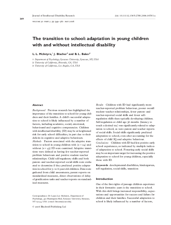 (PDF) The transition to school: adaptation in young children with and ...