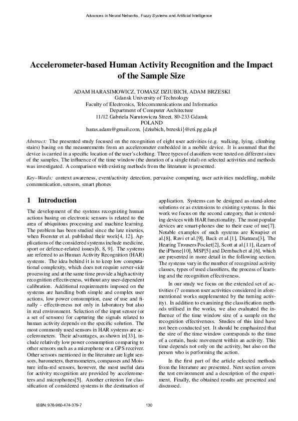 Pdf Accelerometer Based Human Activity Recognition And The Impact Of The Sample Size Adam 9639