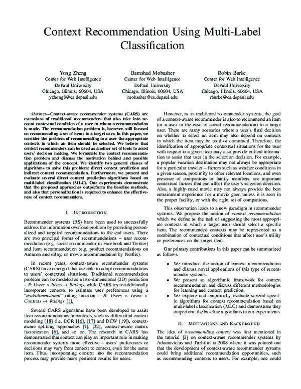 (PDF) Context Recommendation Using Multi-label Classification