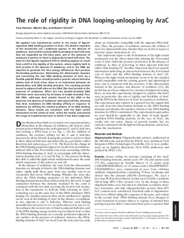 (PDF) The role of rigidity in DNA looping-unlooping by AraC