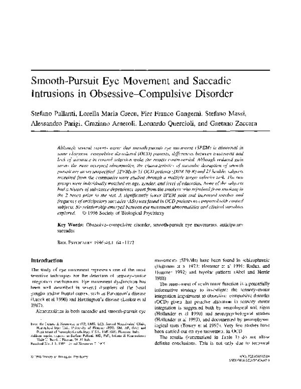(PDF) Smooth-pursuit eye movement and saccadic intrusions in obsessive-compulsive disorder