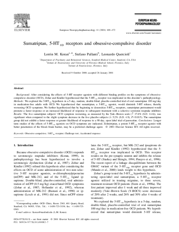 (PDF) Sumatriptan, 5-HT1D receptors and obsessive-compulsive disorder