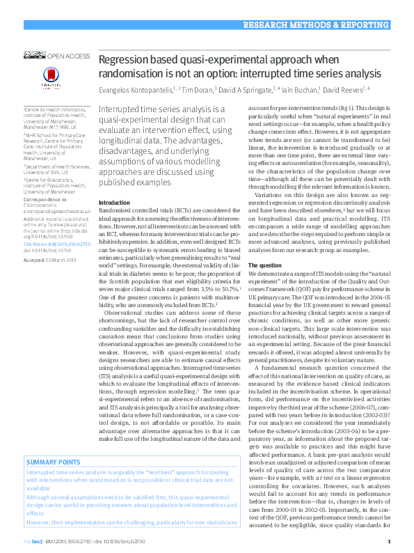 Pdf Regression Based Quasi Experimental Approach When Randomisation Is Not An Option