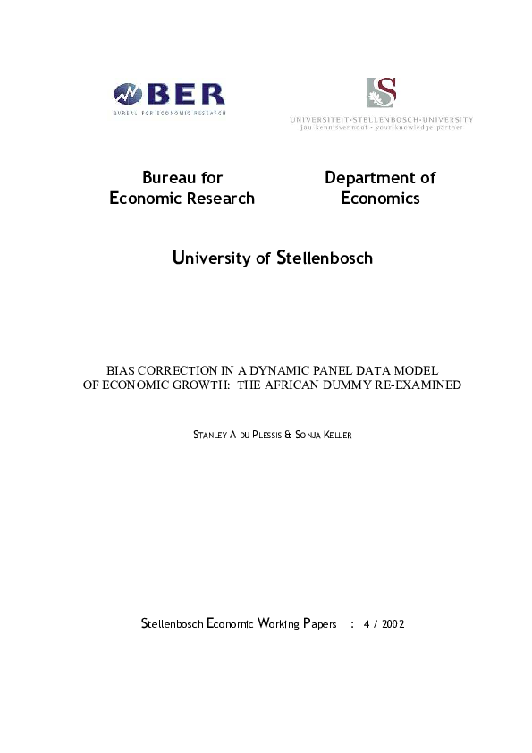 Pdf Bias Correction In A Dynamic Panel Data Model Of Economic Growth The African Dummy Re