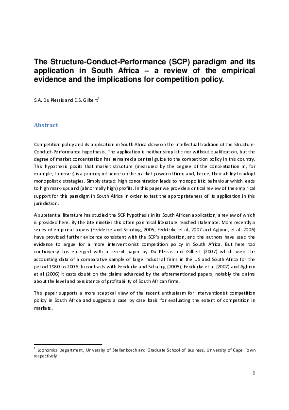 (PDF) The Structure-Conduct-Performance (SCP) paradigm and its ...