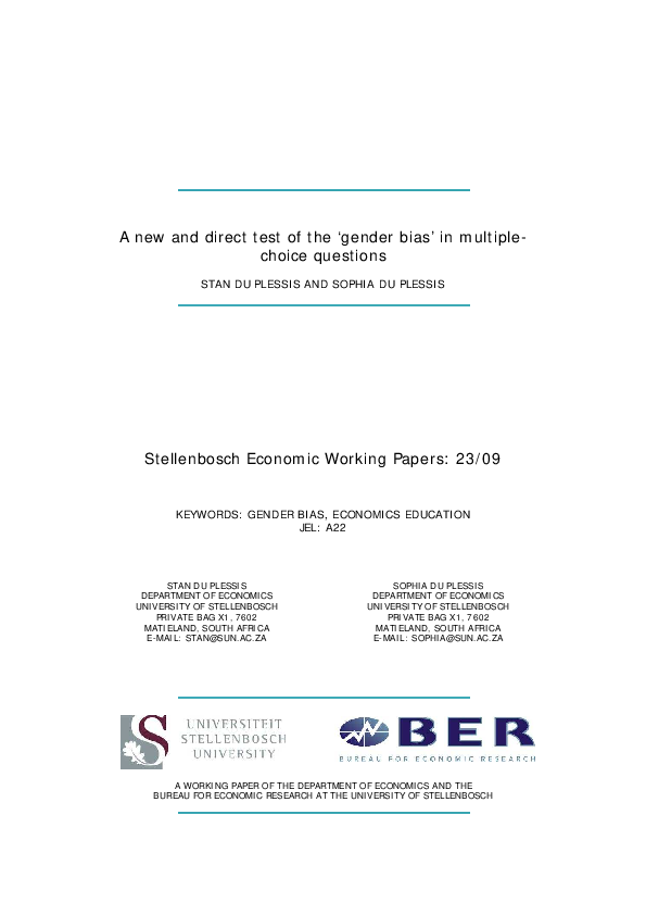 (PDF) A new and direct test of the â gender biasâ in multiple-choice ...