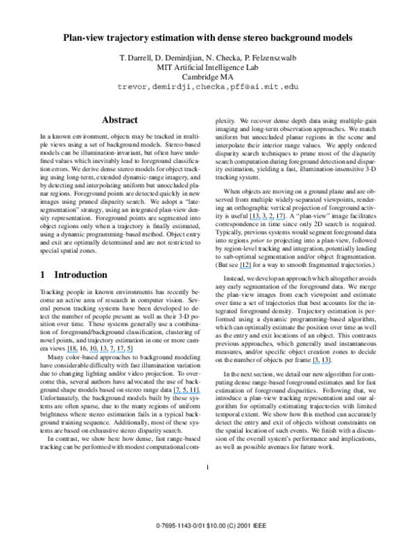 (PDF) Plan-view trajectory estimation with dense stereo background models