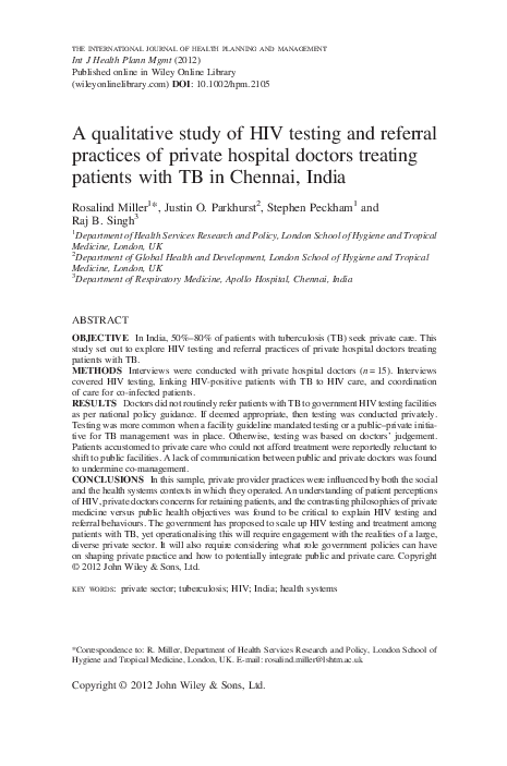(PDF) A qualitative study of HIV testing and referral practices of ...