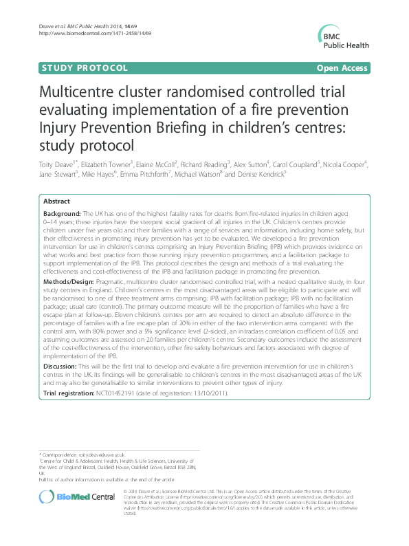 (PDF) Multicentre cluster randomised controlled trial evaluating implementation of a fire ...