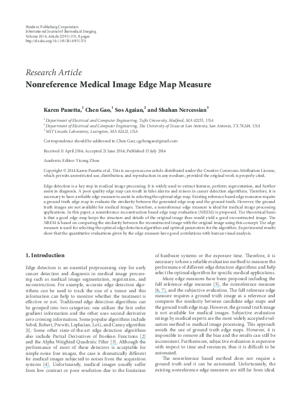 (PDF) Nonreference medical image edge map measure