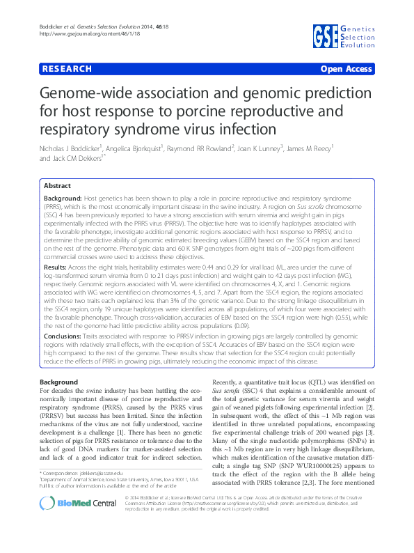 Pdf Genome Wide Association And Genomic Prediction For Host Response To Porcine Reproductive