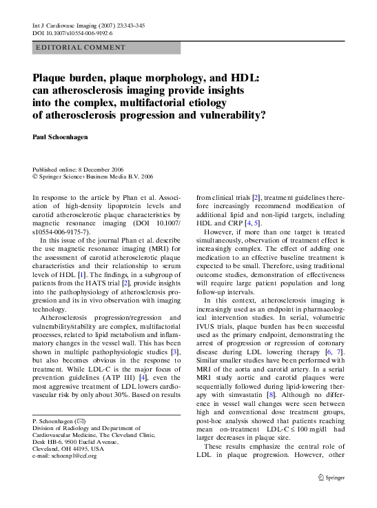 (PDF) Plaque burden, plaque morphology, and HDL: can atherosclerosis ...