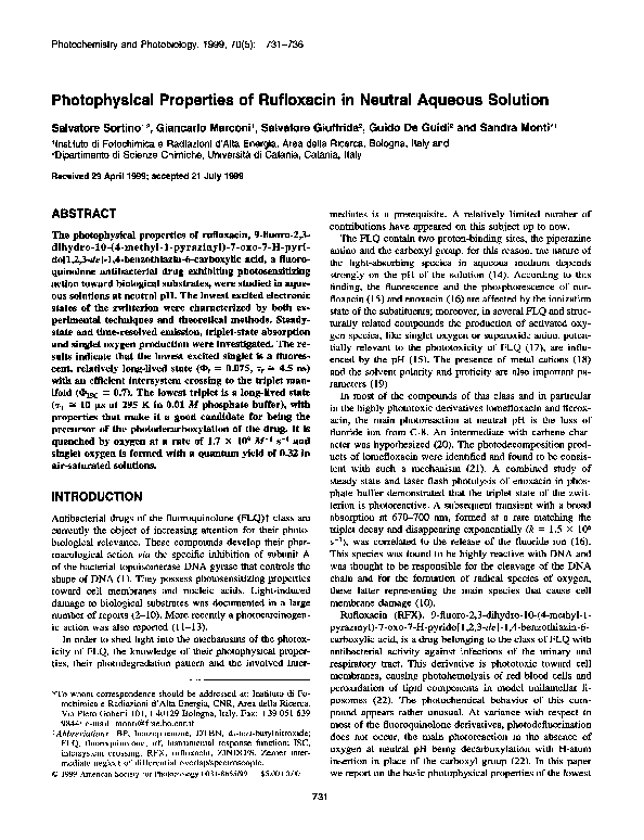 (PDF) Photophysical Properties of Rufloxacin in Neutral Aqueous Solution