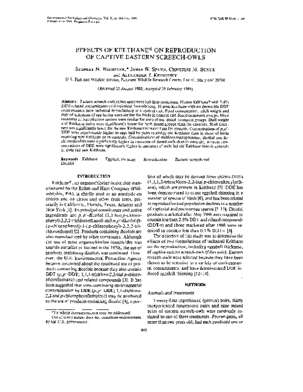 (PDF) Effects of kelthane® on reproduction of captive eastern screech ...