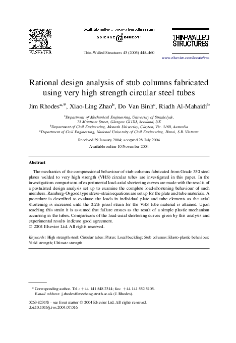 (PDF) Rational design analysis of stub columns fabricated using very ...