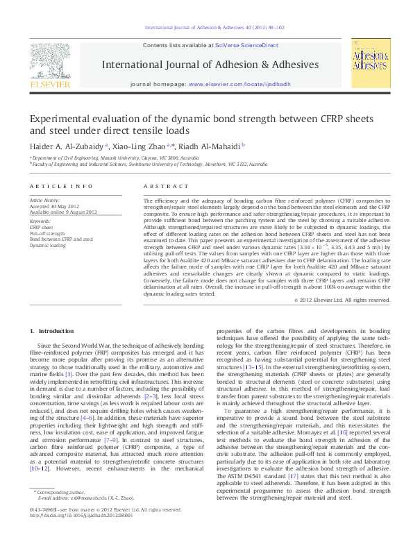 (PDF) Experimental evaluation of the dynamic bond strength between CFRP ...