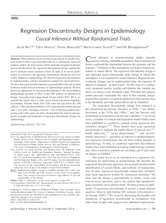 Pdf Regression Discontinuity Designs In Epidemiology