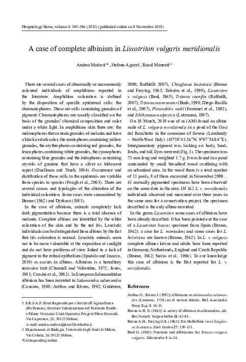 (PDF) A case of complete albinism in Lissotriton vulgaris meridionalis