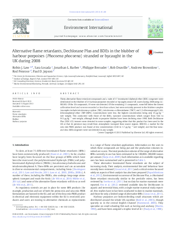 (PDF) Alternative flame retardants, Dechlorane Plus and BDEs in the ...