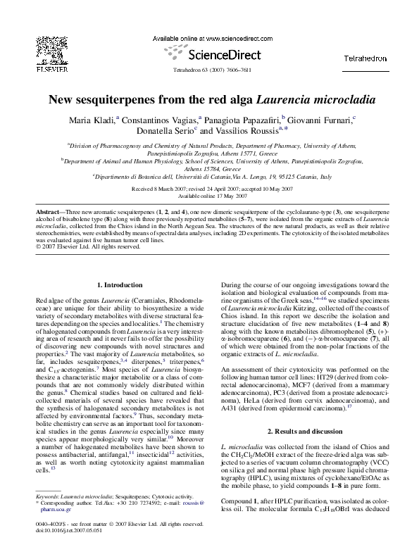 (PDF) New sesquiterpenes from the red alga Laurencia microcladia