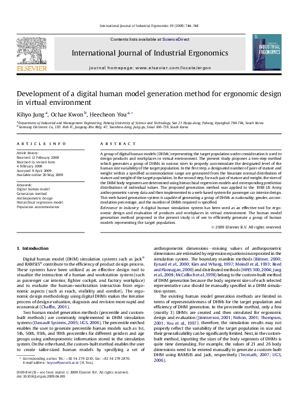 (PDF) Development of a digital human model generation method for ...