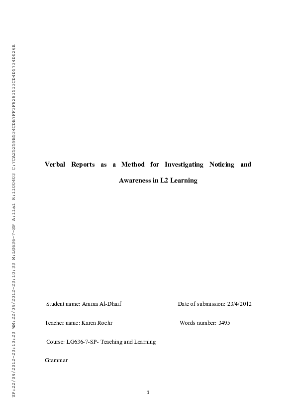 (PDF) Verbal Reports as a Method for Investigating Noticing and ...