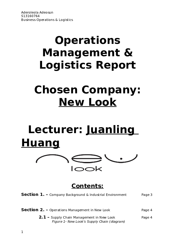 (DOC) Operations Management & Logistics Report Chosen Company: New Look ...