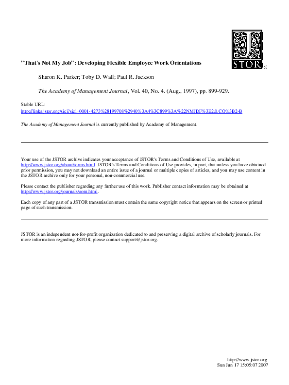 (PDF) That's Not My Job: Developing Flexible Employee Work