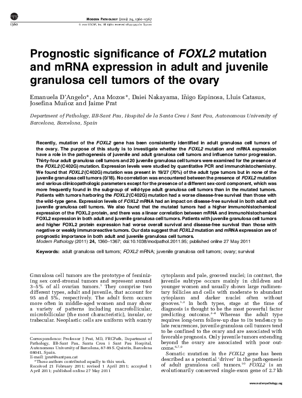 (PDF) Prognostic significance of FOXL2 mutation and mRNA expression in ...