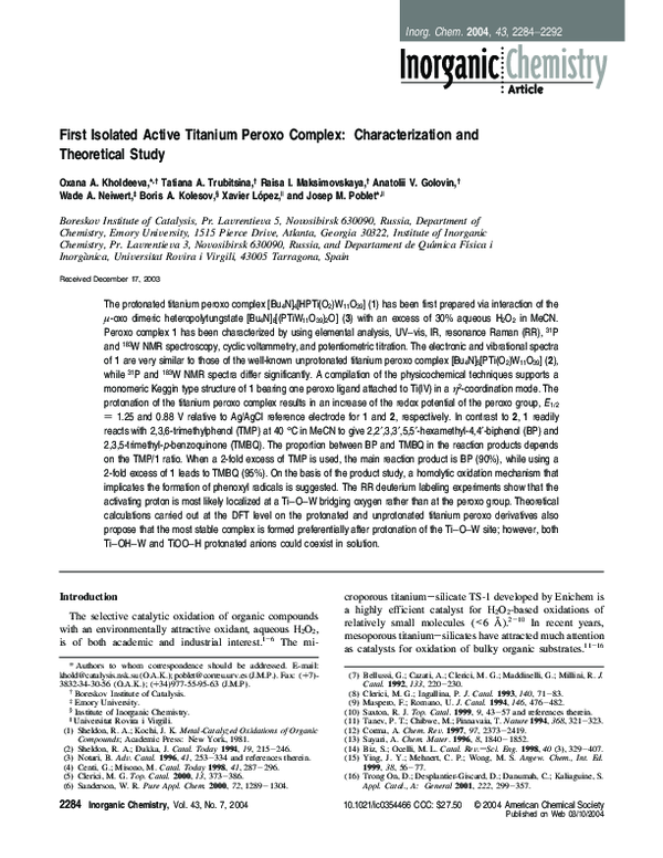 (PDF) First isolated active titanium peroxo complex: characterization ...