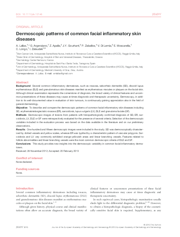 (PDF) Dermoscopic patterns of common facial inflammatory skin diseases