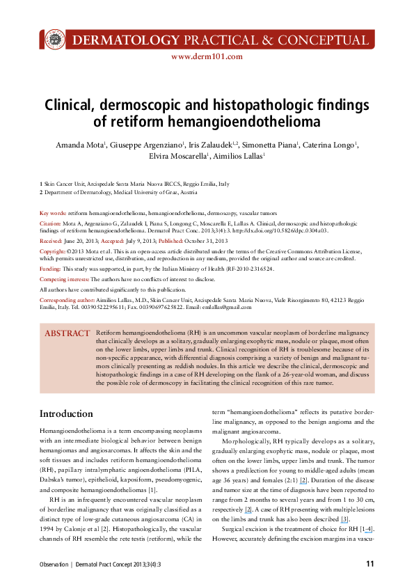 (PDF) Clinical, dermoscopic and histopathologic findings of retiform ...