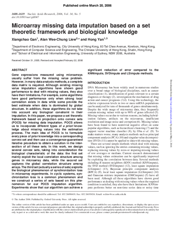 Pdf Microarray Missing Data Imputation Based On A Set Theoretic Framework And Biological Knowledge