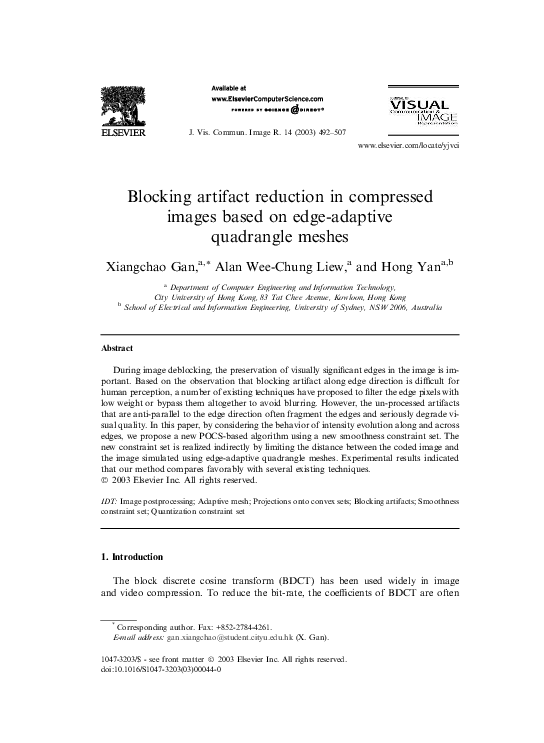 (PDF) Blocking artifact reduction in compressed images based on edge-adaptive quadrangle meshes