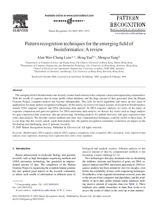 (PDF) Pattern recognition techniques for the emerging field of bioinformatics: A review