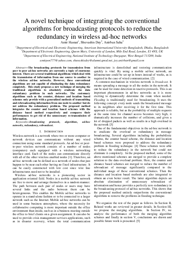 (PDF) Reducing Redundancy in Ad-Hoc Network Broadcasts